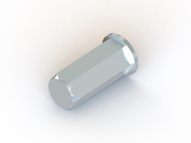 Closed end hexagonal rivet nut flat head